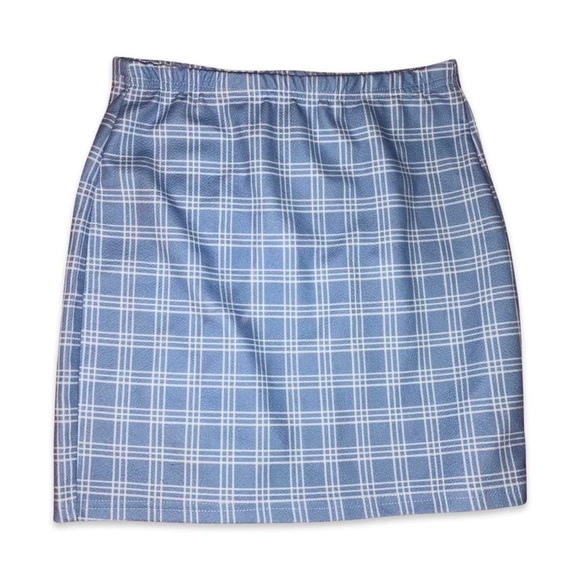 Forever 21 | Skirts | Light Blue Plaid Mini Skirt White Striped Bodycon ...